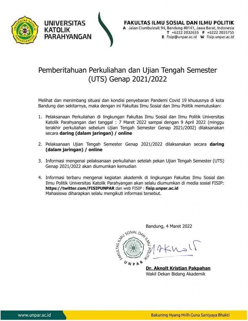 Pelaksanaan Ujian Tengah Semester Genap 2021/2022 dilaksanakan secara daring (dalam jaringan ...