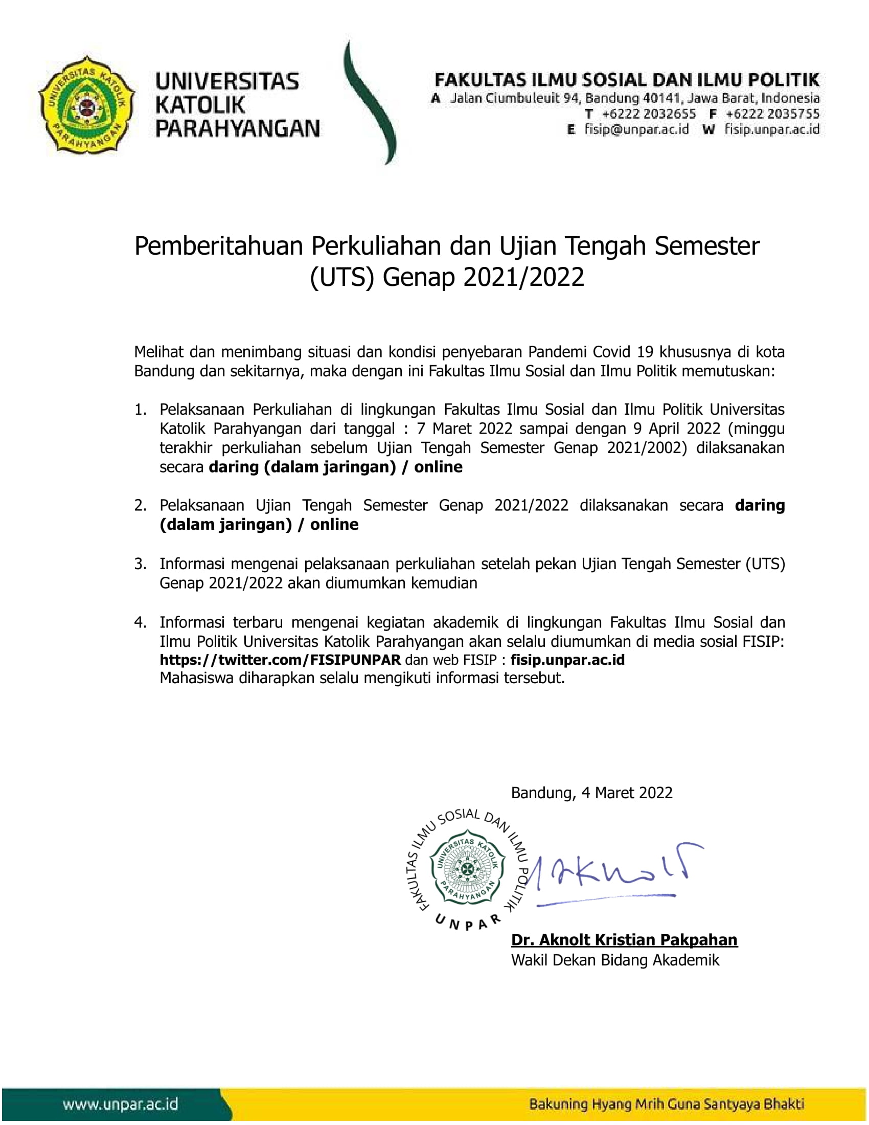 Pelaksanaan Ujian Tengah Semester Genap 2021/2022 dilaksanakan secara ...
